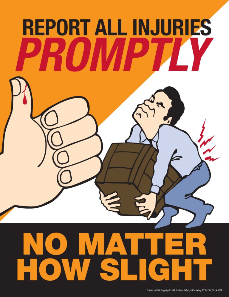 Report All Injuries Promptly 2344 Safety Poster | Harkins Safety